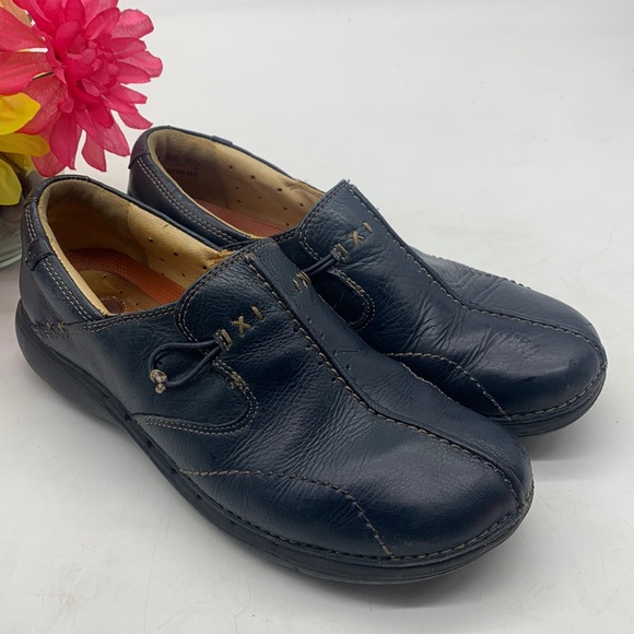 Clarks | Shoes | Clarks Unstructured Navy Blue Leather Loafer Size 85 ...